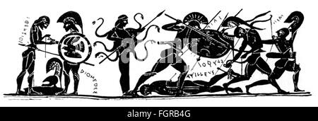 The Greek hero Achilles battles the Trojan prince Hector outside the ...