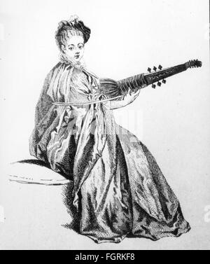 music, instruments, plucked instrument, lute, lutenist, woodcut, 16th ...