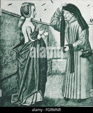 fashion, Middle Ages, woman and man in commoner clothes, after ...