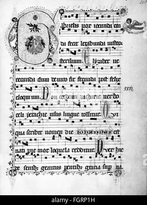 music, notation, neume, page from a Psalter, Italy, mid, 14th century ...
