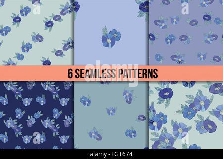 Six petal wildflower vector seamless pattern. Pastel botanical ...