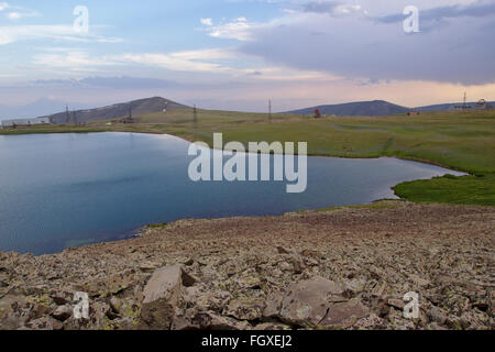 Lake Kari Lich (evening light) on Mount Aragats, Armenia Stock Photo ...