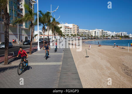 Playa del Reducto Beach and Arrecife skyline, Lanzarote, "Canary ...