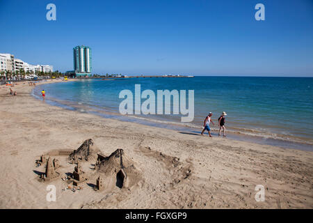 Arrecife beach, sand art, Lanzarote, Canary Islands, Spain Stock Photo ...