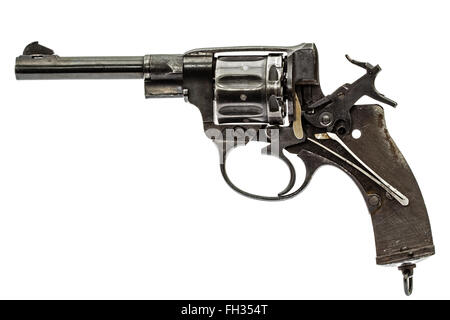 Disassembled revolver, pistol mechanism with the hammer cocked ...