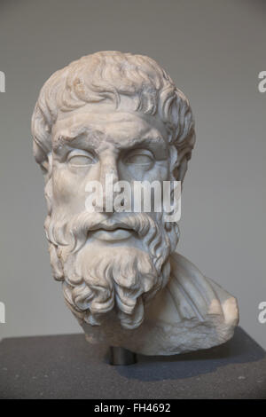 Bust of ancient Greek Philosopher Epicurus. Roman copy of a Greek ...
