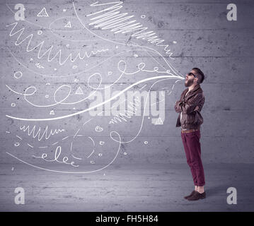 Funny shouting hipster with drawn lines Stock Photo - Alamy