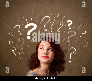 Person with question marks around face Stock Photo - Alamy