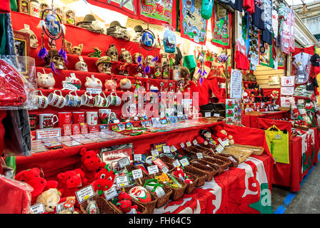 Cardiff indoor market Welsh Souvenirs and memorabilia on display Stock ...