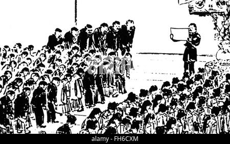 Respectful reading of Imperial Rescript on Education. During Meiji ...