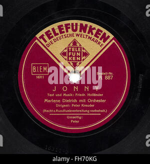 Marlene Dietrich 78 rpm Telefunken record label isolated on white ...