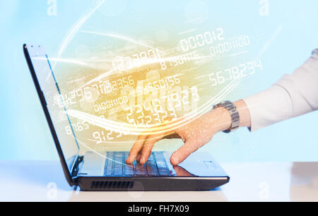 Modern notebook computer with future technology symbols Stock Photo - Alamy