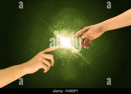 Touching arms lighting spark at fingertip Stock Photo - Alamy