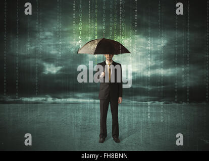 Business man standing with umbrella data protection concept Stock Photo ...