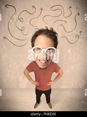 Big head person with arrows Stock Photo - Alamy