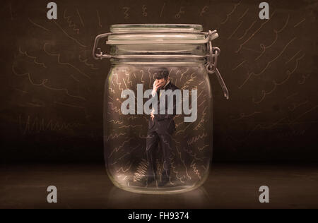Businessman inside a jar with powerful hand drawn lines concept Stock ...