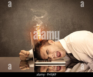 Sad business person's head catching fire Stock Photo - Alamy
