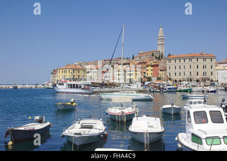 Ronvinj, view across the harbour to Old Town with Church of St ...