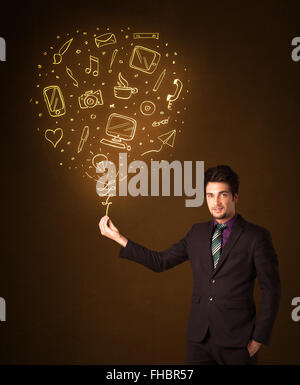 Businessman with a social media balloon Stock Photo - Alamy