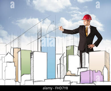 Construction worker planning a city sight Stock Photo - Alamy