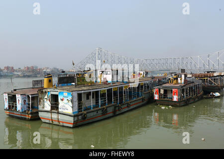Calcutta, India 18 February 2016. Hooghly River. On the background the ...