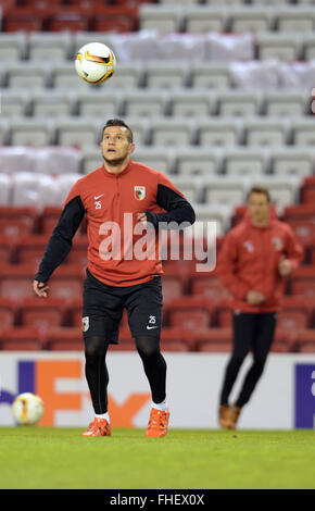 Liverpool, Great Britain. 24th Feb, 2016. Augsburg's coach Markus ...