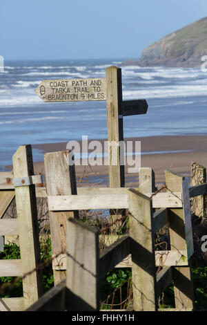 Signpost on the Tarka Trail footpath and cyclepath on the South West ...