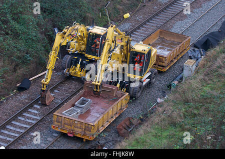 Network Rail maintenance staff working on trackside equipment on the ...