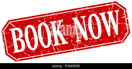 book now square red grunge vintage isolated label Stock Photo - Alamy