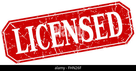 licensed square red grunge vintage isolated label Stock Photo - Alamy