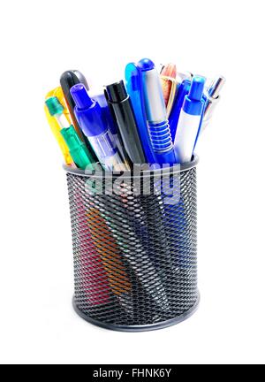 Blue and white cup pot with black coffee americano on wooden table in ...