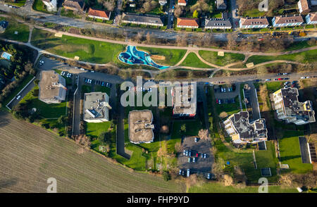 Aerial view, new playground Hölkeskampring with the skyscrapers ...