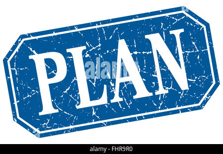 plan a blue square vintage grunge isolated sign Stock Photo - Alamy