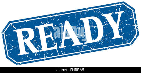 ready square blue grunge vintage isolated label Stock Photo - Alamy