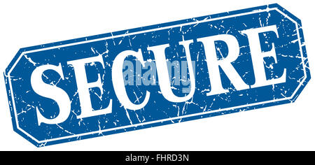 secure square blue grunge vintage isolated label Stock Photo - Alamy