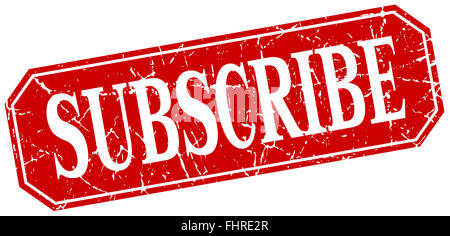subscribe square red grunge vintage isolated label Stock Photo - Alamy