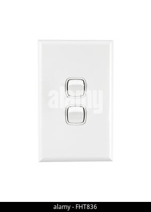 A white double light switch turned on Stock Photo - Alamy