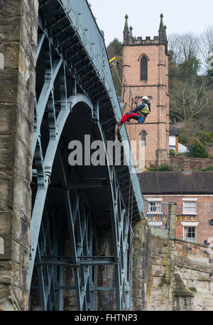 The Iron Bridge, conservation work, Ironbridge, Shropshire, England, UK ...