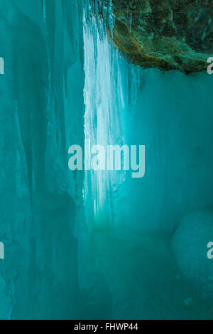 Backlit translucent ice in The Curtains ice formation in Pictured Rocks ...