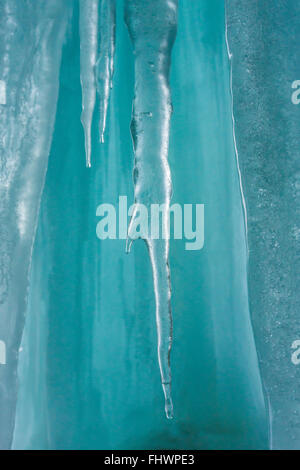 Backlit translucent ice in The Curtains ice formation in Pictured Rocks ...