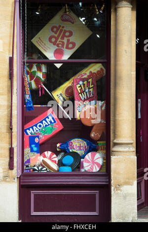close up of window display with sweet popcorn packages at german mobile ...