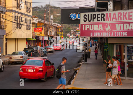 Storefronts in downtown Quepos, Puntarenas Province, Costa Rica Stock ...