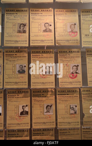 Display showing Jewish identity cards from the Krakow ghetto Poland ...