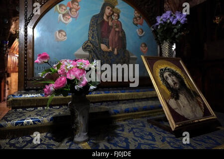 An altar with figures depicting Jesus Christ and virgin Mary inside the ...