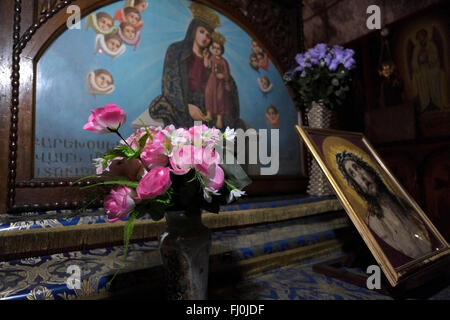 An altar with figures depicting Jesus Christ and virgin Mary inside the ...