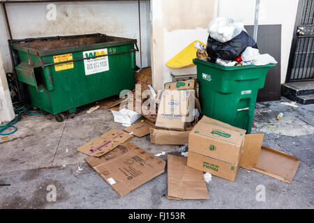 Miami Beach Florida,alley trash dumpster overloaded overfilled ...