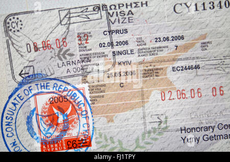 Close-up page of passport with Cyprus visa and stamps Stock Photo ...