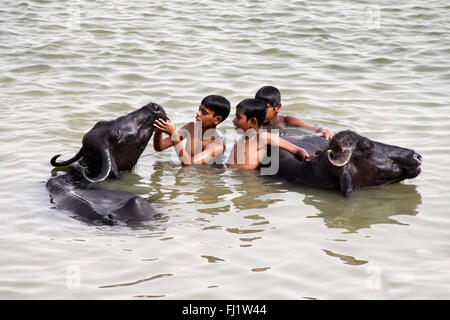 Indian children playing in Ganges river at Varanasi Stock Photo - Alamy