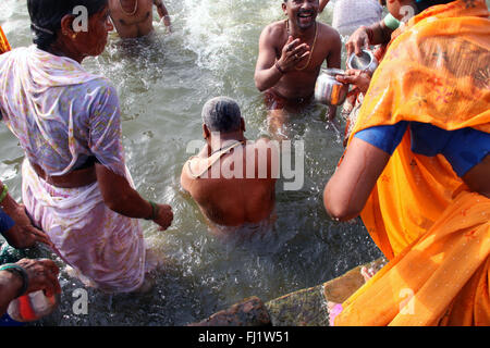indian people bathing holy dip in river Bhavani at Nellithurai Tamil ...