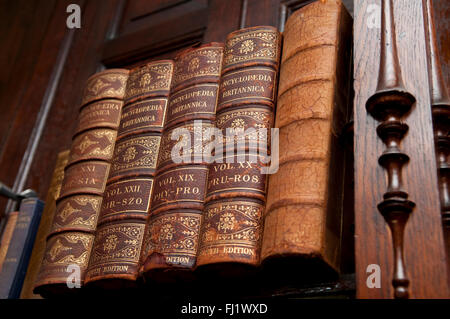 Old leather-bound Encyclopedia Britannica set on a shelf Stock Photo ...